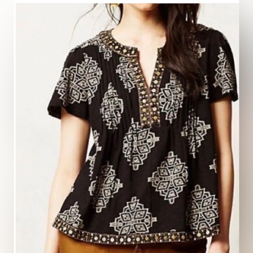 Anthropologie Akemi And Kin Top Black Beaded Top - Gem